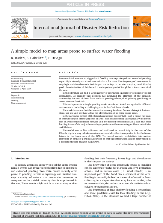 (PDF) A simple model to map areas prone to surface water flooding