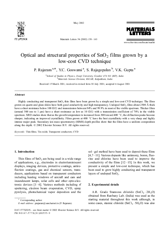 (PDF) Optical and structural properties of SnO2 films grown by a low ...