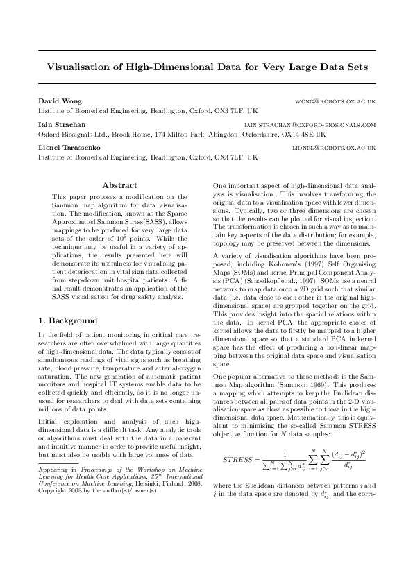 (PDF) Visualisation of High-Dimensional Data for Very Large Data Sets
