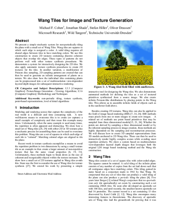 (PDF) Wang Tiles for image and texture generation