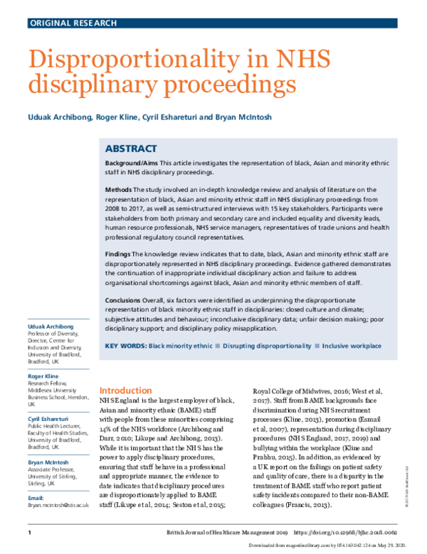 (PDF) Disproportionality in NHS Disciplinary Proceedings