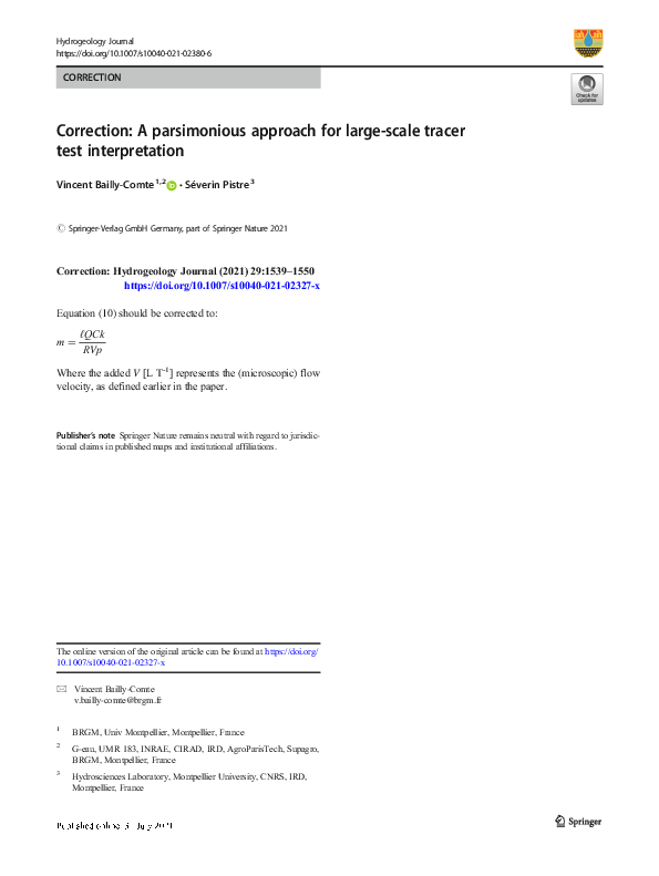 (PDF) Correction: A parsimonious approach for large-scale tracer test ...