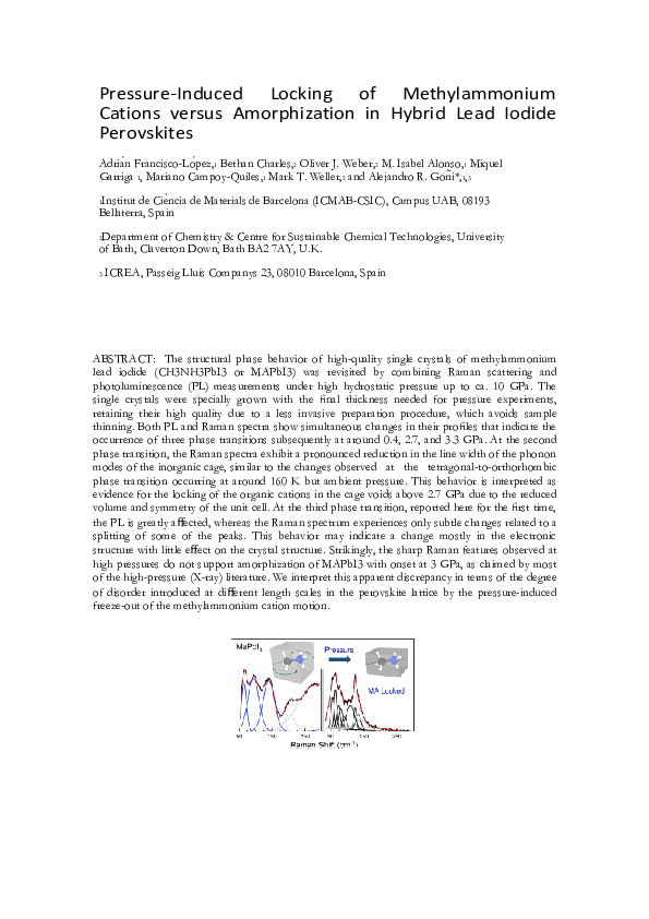 (PDF) Pressure-Induced Locking of Methylammonium Cations versus ...