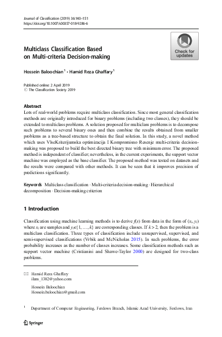 (PDF) Multiclass Classification Based on Multi-criteria Decision-making