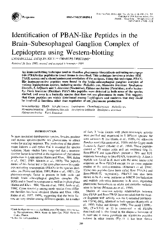(PDF) Identification of PBAN-like peptides in the brain-subesophageal ...