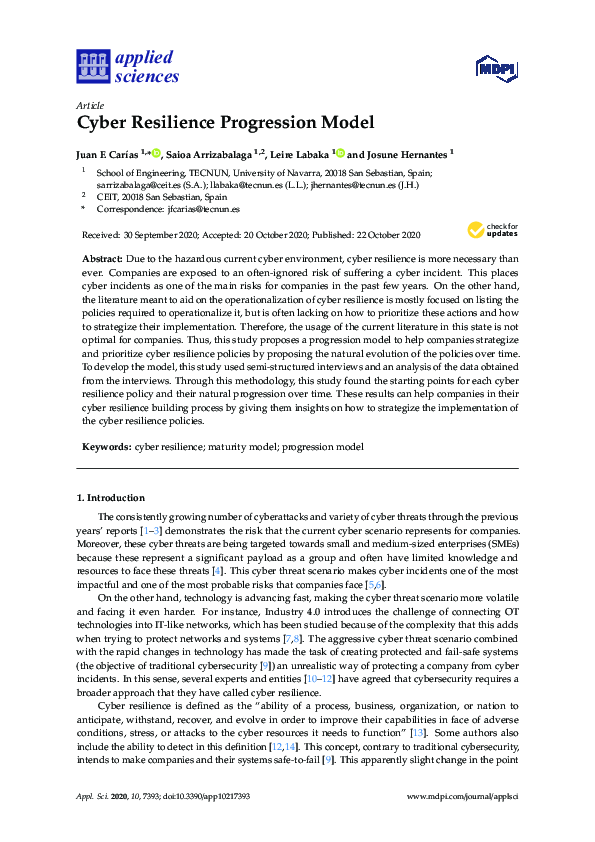 (PDF) Cyber Resilience Progression Model