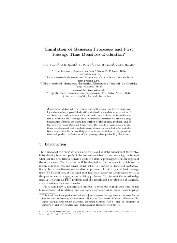 Pdf Simulation Of Gaussian Processes And First Passage Time Densities