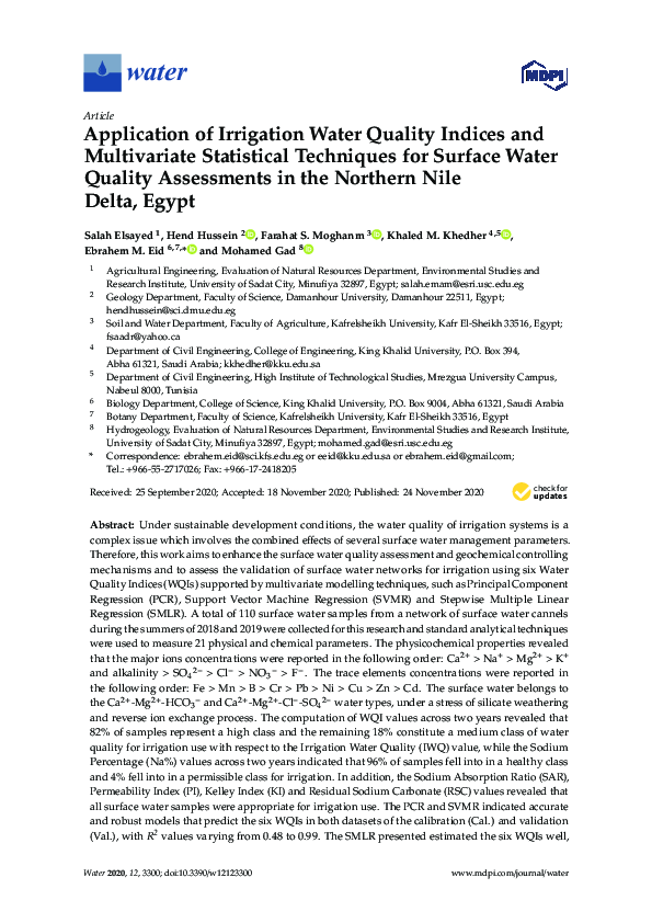 (PDF) Application of Irrigation Water Quality Indices and Multivariate ...