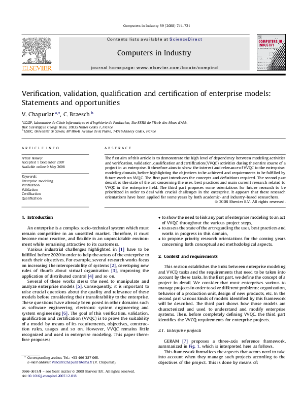 (PDF) Verification, validation, qualification and certification of enterprise models: Statements ...