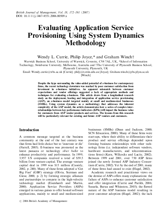 (PDF) Evaluating Application Service Provisioning Using System Dynamics ...