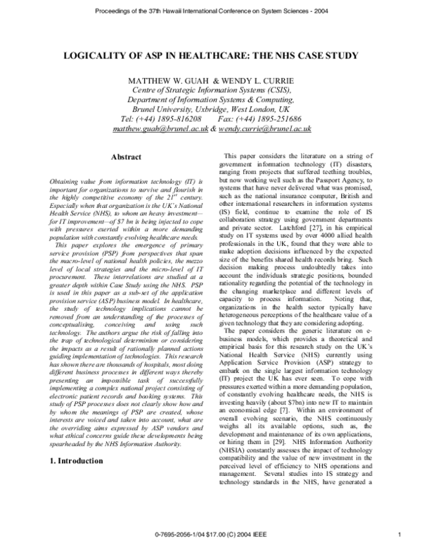 (PDF) Logicality of ASP in healthcare: the NHS case study