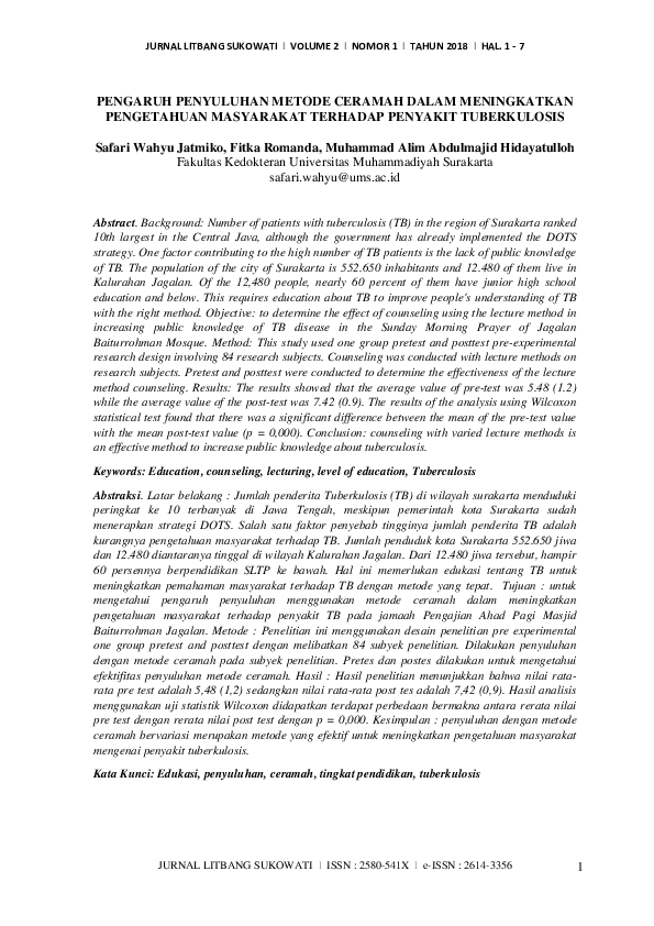 (PDF) Pengaruh Penyuluhan Metode Ceramah Dalam Meningkatkan Pengetahuan ...