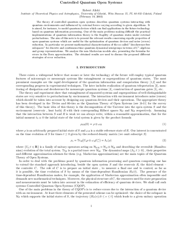 (PDF) Controlled Quantum Open Systems