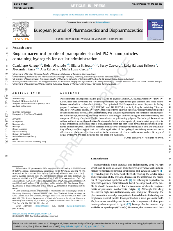 (PDF) Biopharmaceutical profile of pranoprofen-loaded PLGA ...