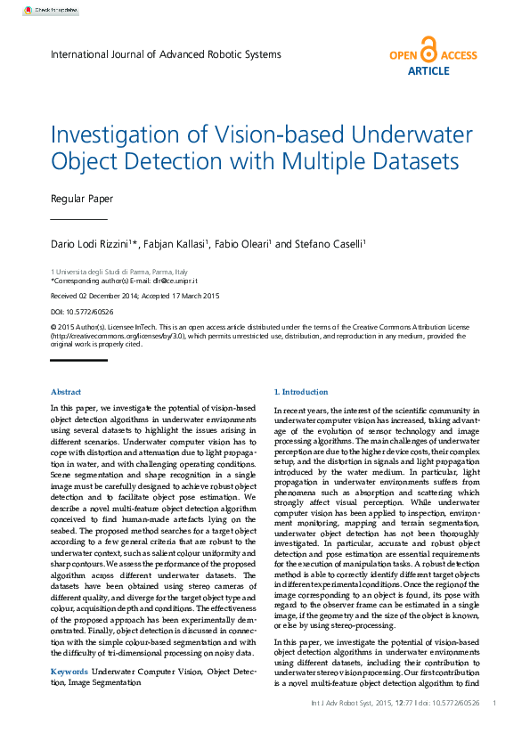 (PDF) Investigation of Vision-based Underwater Object Detection with Multiple Datasets