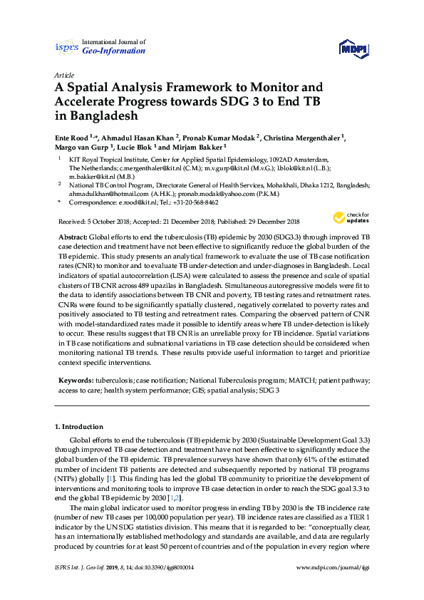 Pdf A Spatial Analysis Framework To Monitor And Accelerate Progress Towards Sdg 3 To End Tb In