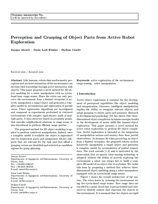 (PDF) Perception and Grasping of Object Parts from Active Robot Exploration