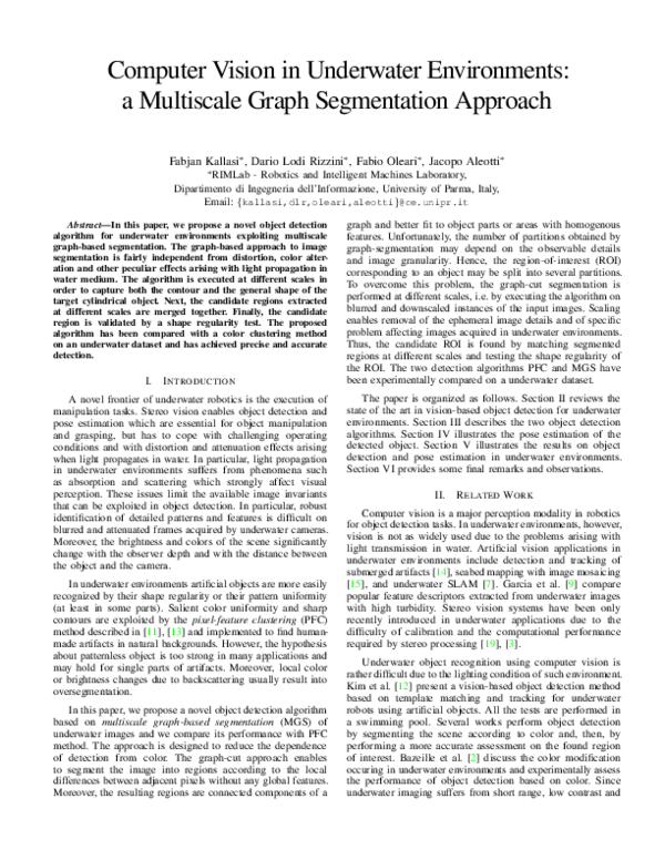 (PDF) Computer vision in underwater environments: A multiscale graph segmentation approach ...