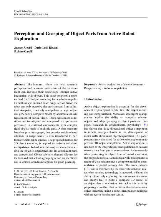 (PDF) Object categorization and grasping by parts from range scan data