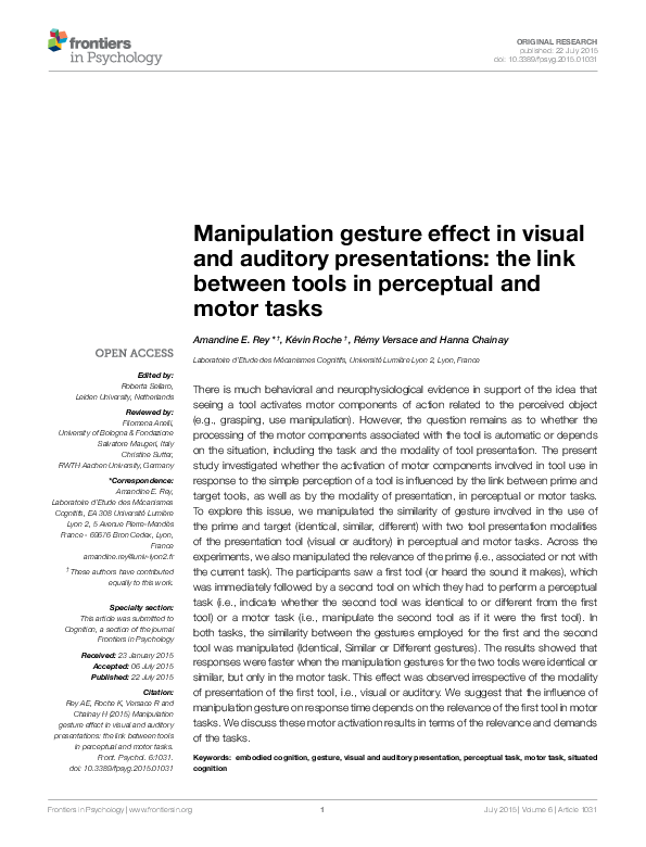(PDF) Manipulation gesture effect in visual and auditory presentations ...