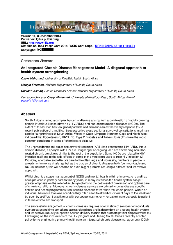 (PDF) An Integrated Chronic Disease Management Model- A diagonal ...