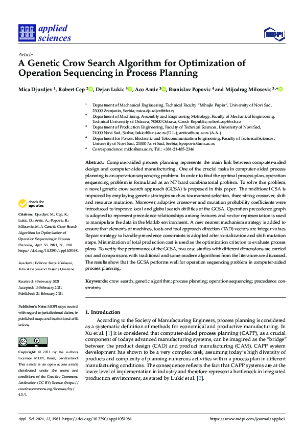 Pdf A Genetic Crow Search Algorithm For Optimization Of Operation Sequencing In Process Planning
