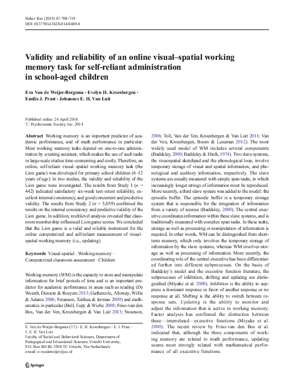 (PDF) Validity and reliability of an online visual–spatial working memory task for self-reliant ...