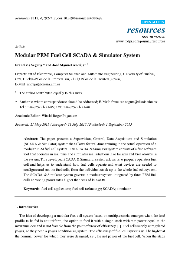 (PDF) Modular PEM Fuel Cell SCADA & Simulator System | José Andújar ...