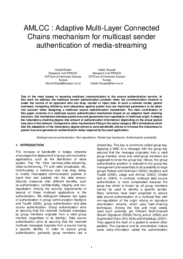 (PDF) AMLCC : Adaptive Multi-Layer Connected Chains mechanism for multicast sender ...