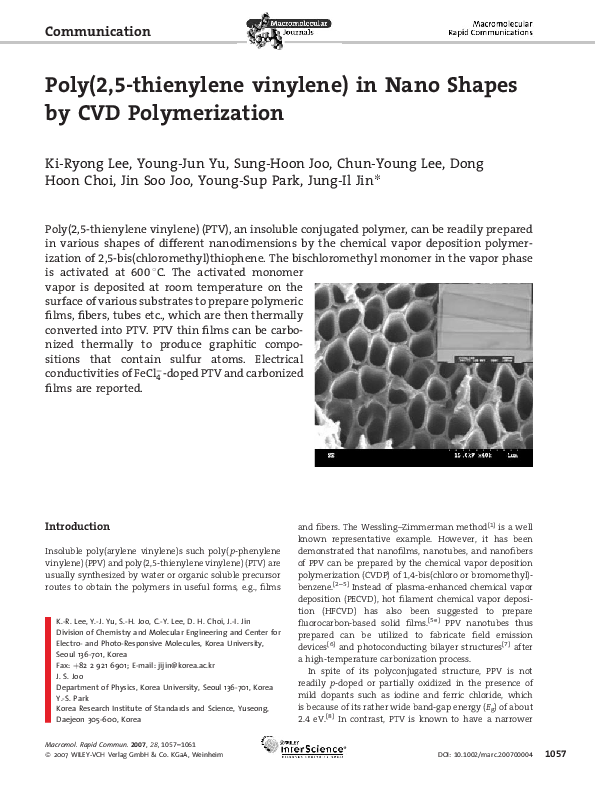 (PDF) Poly(2,5-thienylene vinylene) in Nano Shapes by CVD Polymerization