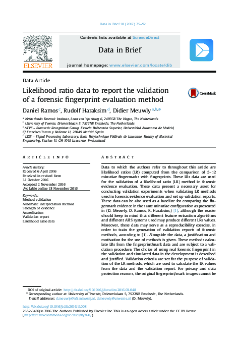Pdf Likelihood Ratio Data To Report The Validation Of A Forensic