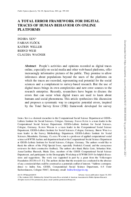 (PDF) A Total Error Framework for Digital Traces of Human Behavior on ...