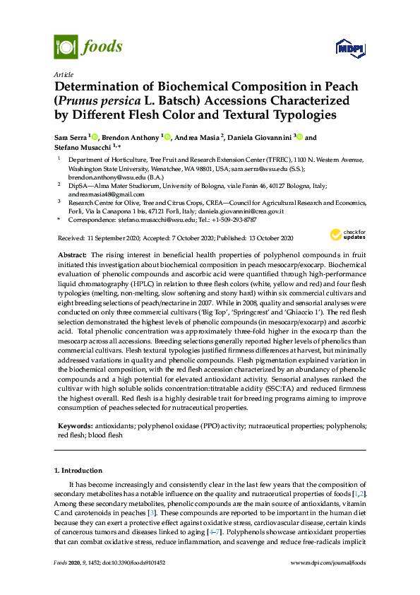 (PDF) Determination of Biochemical Composition in Peach (Prunus persica L. Batsch) Accessions ...