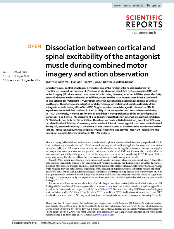 (PDF) Dissociation between cortical and spinal excitability of the ...