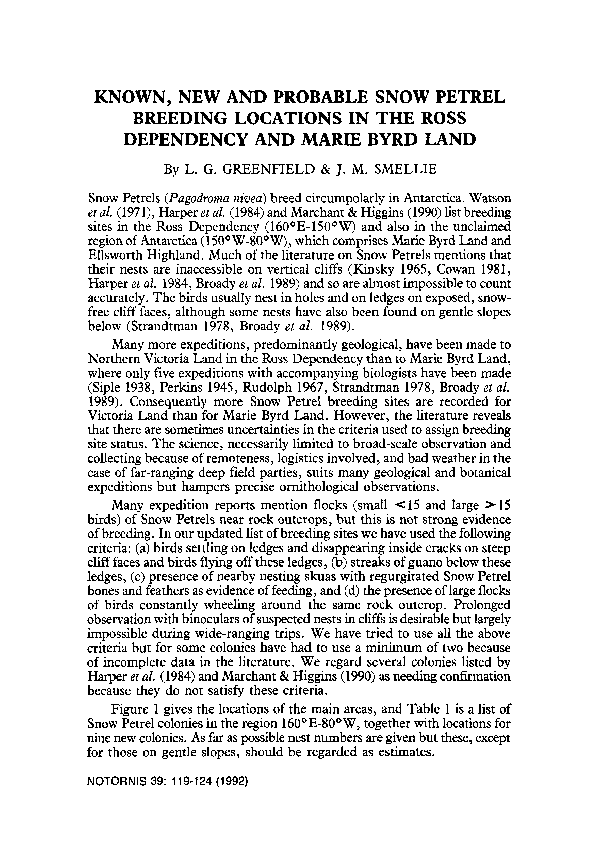 (PDF) Known, new and probable Snow Petrel breeding locations in the ...