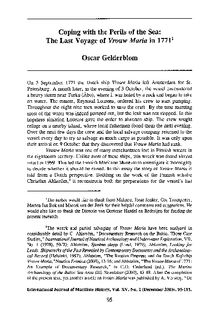 (PDF) Coping with the Perils of the Sea: The Last Voyage of Vrouw Maria ...