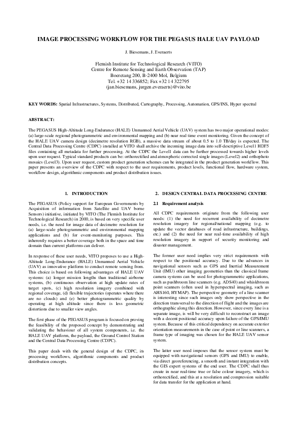 (PDF) Image Processing Workflow for the Pegasus Hale Uav Payload