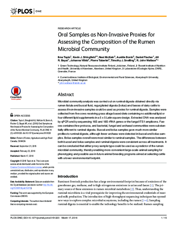 (PDF) Oral Samples as Non-Invasive Proxies for Assessing the ...