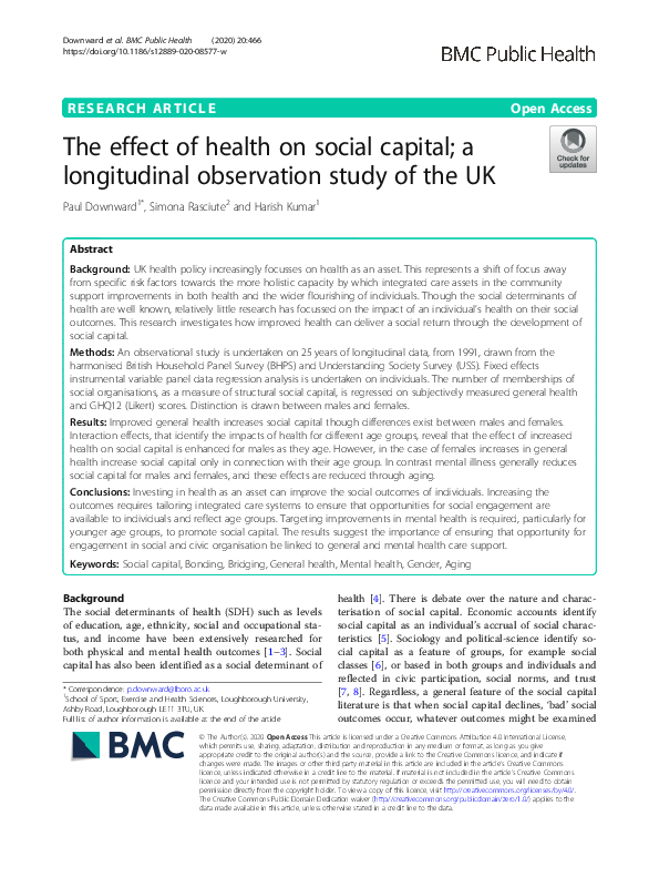 (PDF) The effect of health on social capital; a longitudinal ...