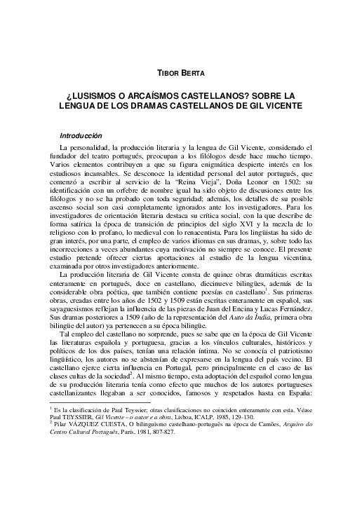 (PDF) Lusismos o arcaísmos castellanos sobre la lengua de los dramas ...