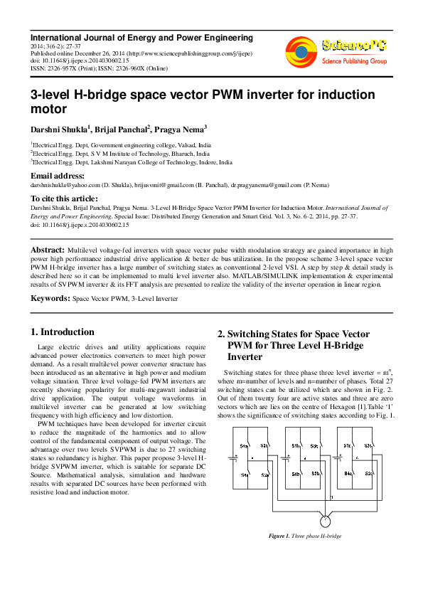(PDF) 3-Level H-Bridge Space Vector PWM Inverter for Induction Motor