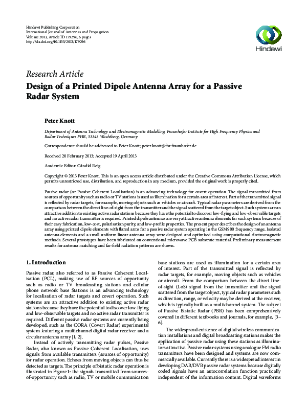 (PDF) Design of a Printed Dipole Antenna Array for a Passive Radar System