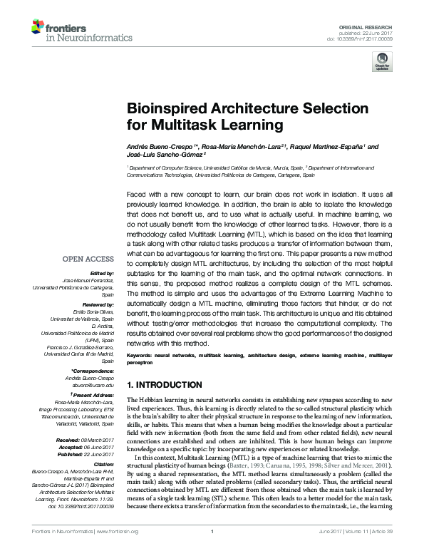 (PDF) Bioinspired Architecture Selection for Multitask Learning