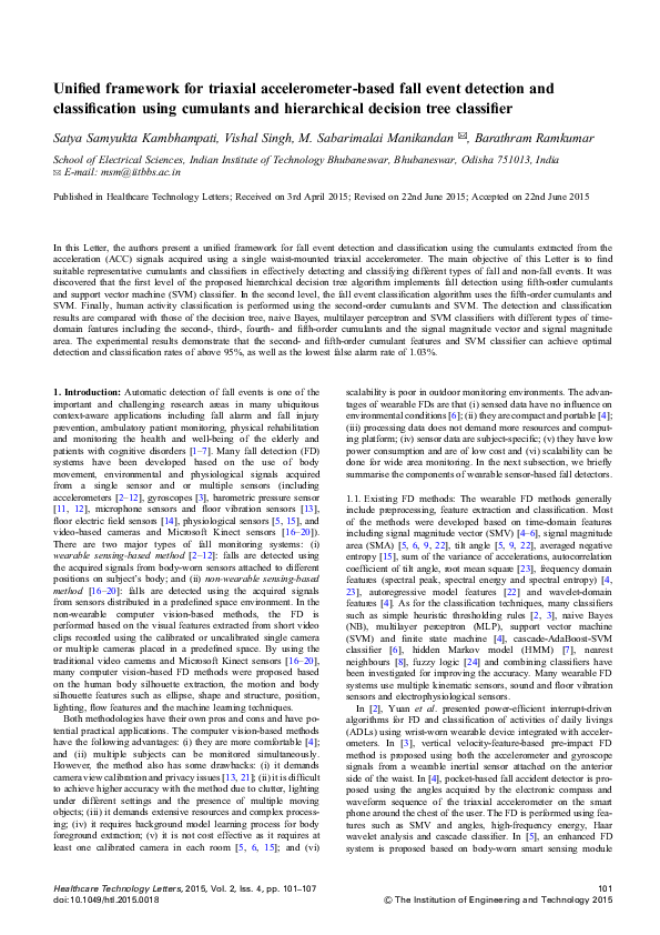 Pdf Unified Framework For Triaxial Accelerometer Based Fall Event Detection And Classification