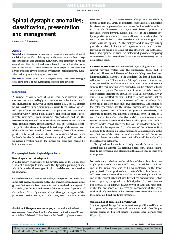 (PDF) Spinal dysraphic anomalies; classification, presentation and ...