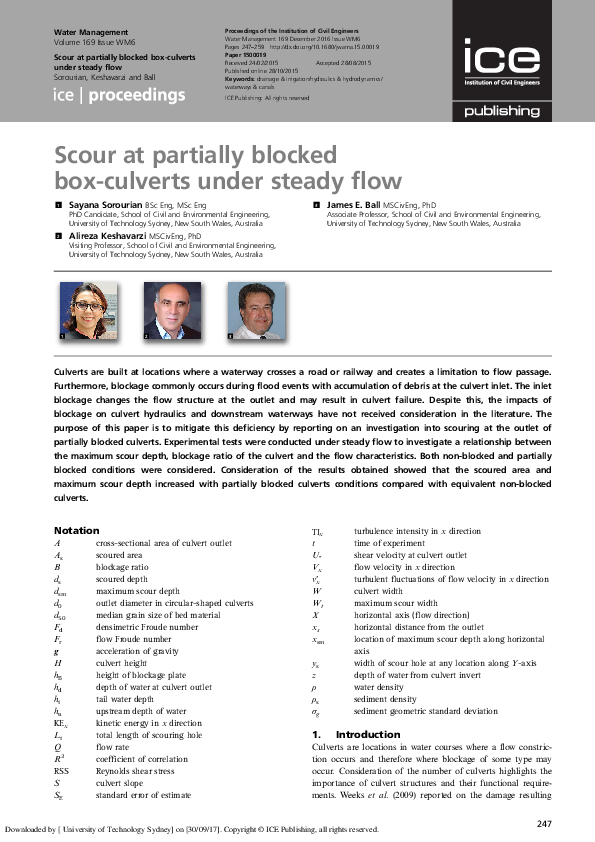(PDF) Scour at partially blocked box-culverts under steady flow