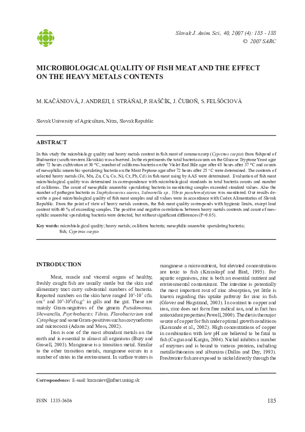 (PDF) Microbiological quality of fish meat and effect on the heavy ...