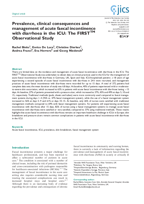 (PDF) Prevalence, clinical consequences and management of acute faecal ...