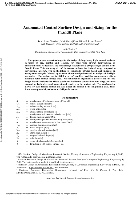 (PDF) Automated Control Surface Design and Sizing for the Prandtl Plane