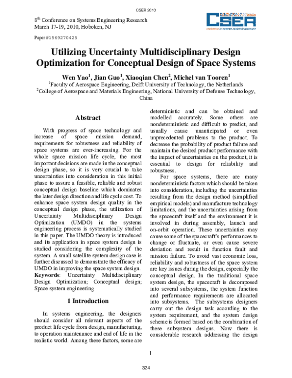 (PDF) Utilizing uncertainty multidisciplinary design optimization for conceptual design of space ...